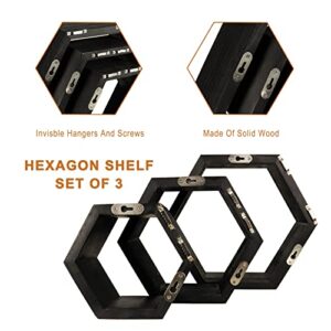 Hexagon Floating Shelves,Geometric Figure Wall Shelf for Living, Room,Kitchen,Bedroom, Bathroom, Wall Decoration Honeycomb Floating Shelf(Black)