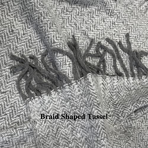 Soft Cashmere Acrylic Throw Blanket Fringe Throw Blanket Lightweight Cozy Shawl Warp Throw Blanket for Bed or Sofa Farmhouse Outdoor Throw Blankets, 51" x 67", Grey