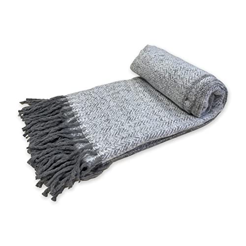 Soft Cashmere Acrylic Throw Blanket Fringe Throw Blanket Lightweight Cozy Shawl Warp Throw Blanket for Bed or Sofa Farmhouse Outdoor Throw Blankets, 51" x 67", Grey