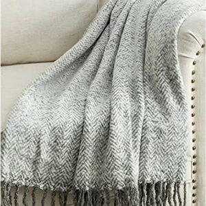 Soft Cashmere Acrylic Throw Blanket Fringe Throw Blanket Lightweight Cozy Shawl Warp Throw Blanket for Bed or Sofa Farmhouse Outdoor Throw Blankets, 51" x 67", Grey