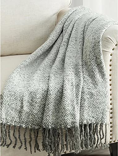 Soft Cashmere Acrylic Throw Blanket Fringe Throw Blanket Lightweight Cozy Shawl Warp Throw Blanket for Bed or Sofa Farmhouse Outdoor Throw Blankets, 51" x 67", Grey