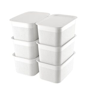 areyzin plastic storage bins with lid set of 6 storage baskets for organizing container lidded storage organizer bins for shelves drawers desktop closet playroom classroom office, white