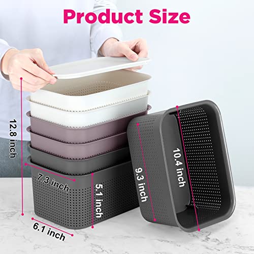 AREYZIN Plastic Storage Bins With Lid Set of 6 Storage Baskets for Organizing Container Lidded Storage Organizer Bins for Shelves Drawers Desktop Closet Playroom Classroom Office, White