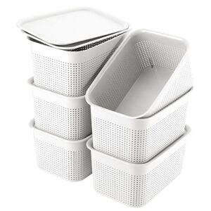 AREYZIN Plastic Storage Bins With Lid Set of 6 Storage Baskets for Organizing Container Lidded Storage Organizer Bins for Shelves Drawers Desktop Closet Playroom Classroom Office, White