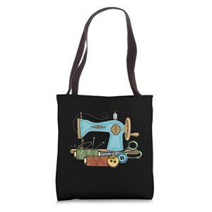 retro woman sewing machine i seamstress tote bag