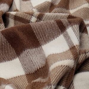 Scottish Dusk - Alpaca Throw Blanket Handwoven Soft Warm Camel/Ivory/Brown Plaid Design 76" x 68"