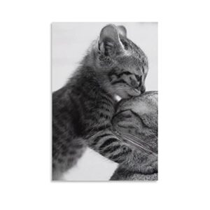 family cat poster, black & white art cat decor, animal posters & prints, cute art wall decor, modern home wall art living room bedroom kids room canvas art poster & wall art 12×18 inch (unframed)