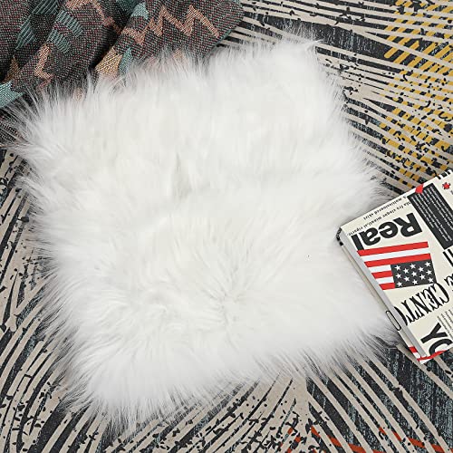 Sibba Faux Fur Area Rugs Chair Pad 12 inch Small Square Cover Seat Fuzzy Cushion Carpet Mat Soft Fluffy Rug Couch for Living Bedroom Sofa Photographing Background Decor