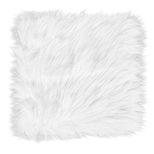 Sibba Faux Fur Area Rugs Chair Pad 12 inch Small Square Cover Seat Fuzzy Cushion Carpet Mat Soft Fluffy Rug Couch for Living Bedroom Sofa Photographing Background Decor