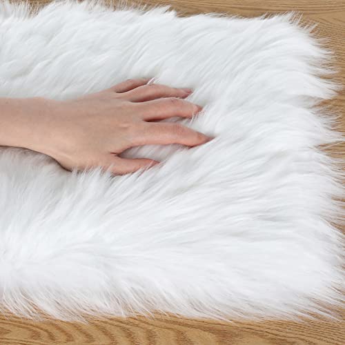 Sibba Faux Fur Area Rugs Chair Pad 12 inch Small Square Cover Seat Fuzzy Cushion Carpet Mat Soft Fluffy Rug Couch for Living Bedroom Sofa Photographing Background Decor