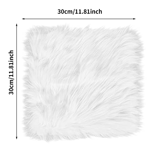 Sibba Faux Fur Area Rugs Chair Pad 12 inch Small Square Cover Seat Fuzzy Cushion Carpet Mat Soft Fluffy Rug Couch for Living Bedroom Sofa Photographing Background Decor