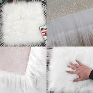 Sibba Faux Fur Area Rugs Chair Pad 12 inch Small Square Cover Seat Fuzzy Cushion Carpet Mat Soft Fluffy Rug Couch for Living Bedroom Sofa Photographing Background Decor