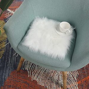 Sibba Faux Fur Area Rugs Chair Pad 12 inch Small Square Cover Seat Fuzzy Cushion Carpet Mat Soft Fluffy Rug Couch for Living Bedroom Sofa Photographing Background Decor