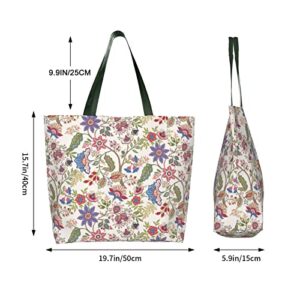 Canvas Tote Bag with Interior Pocket Sturdy Lining Large Shopping Bag for Women Durable Lady Totes Flower Print