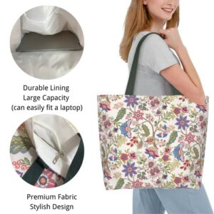 Canvas Tote Bag with Interior Pocket Sturdy Lining Large Shopping Bag for Women Durable Lady Totes Flower Print