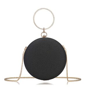 round evening bag sparkling glitter purse rhinestone top handle for party cross body shoulder bag for wedding bridal (black)