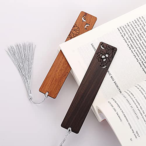 2 Pieces Wood Bookmark for Men Women Book Lovers,Handmade Natural Wooden Carving Bookmarks Box Set ,Unique Gifts for Holiday, Birthday , Teachers Appreciation