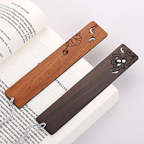 2 Pieces Wood Bookmark for Men Women Book Lovers,Handmade Natural Wooden Carving Bookmarks Box Set ,Unique Gifts for Holiday, Birthday , Teachers Appreciation