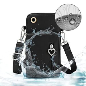 Crossbody Wallet Phone Bag for Women Nylon Small Crossbody Shoulder /Arm Bag Cell Phone Purse with Headphone Port (Black)