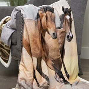 Carstens Wild Horses Western Plush Sherpa Throw Blanket 54'' x 68'', Brown