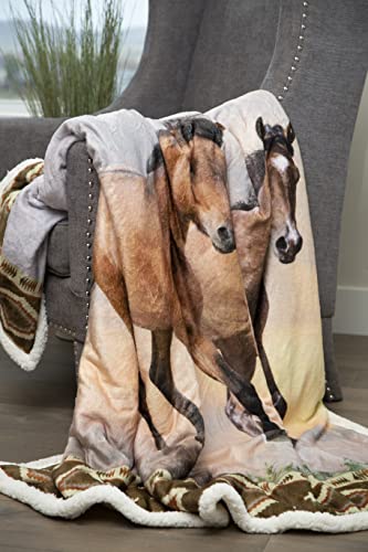 Carstens Wild Horses Western Plush Sherpa Throw Blanket 54'' x 68'', Brown