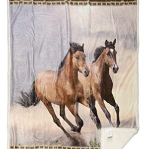 Carstens Wild Horses Western Plush Sherpa Throw Blanket 54'' x 68'', Brown