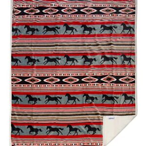 Carstens Wrangler Black Stallion Southwestern Plush Sherpa Throw Blanket 54'' x 68'', Red