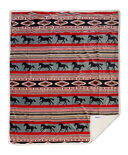 Carstens Wrangler Black Stallion Southwestern Plush Sherpa Throw Blanket 54'' x 68'', Red