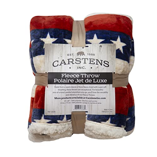 Carstens Americana American Flag Plush Sherpa Throw Blanket 54" x 68", White