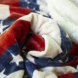 Carstens Americana American Flag Plush Sherpa Throw Blanket 54" x 68", White