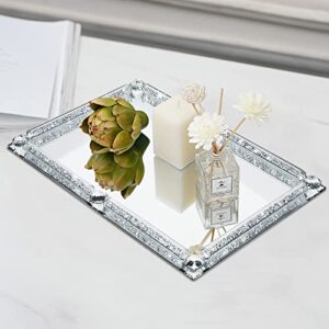 Mirror Crystal Perfume Tray,Crushed Diamond Filled Crystal Glass Tray,Cosmetic Makeup Vanity Tray,Jewelry Trinket Tray,Serving Tray for Home Decorative,Party,Hotel Banquet