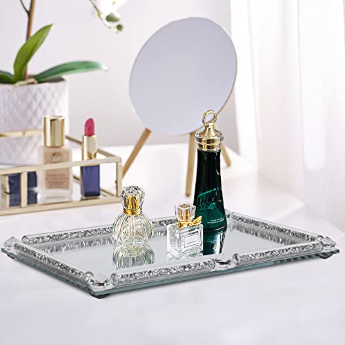 Mirror Crystal Perfume Tray,Crushed Diamond Filled Crystal Glass Tray,Cosmetic Makeup Vanity Tray,Jewelry Trinket Tray,Serving Tray for Home Decorative,Party,Hotel Banquet