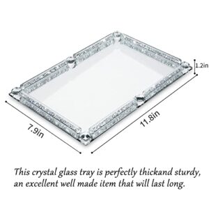 Mirror Crystal Perfume Tray,Crushed Diamond Filled Crystal Glass Tray,Cosmetic Makeup Vanity Tray,Jewelry Trinket Tray,Serving Tray for Home Decorative,Party,Hotel Banquet