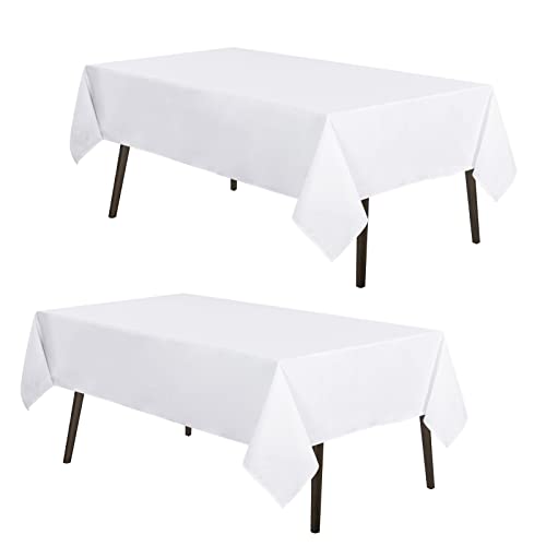 MYSKY HOME 2Pack White Tablecloth 60x84 Inch Rectangle Table Cloth for 4 Feet Table- Wrinkle Resistant Washable Polyester Table Cover for Dining Party and Camping