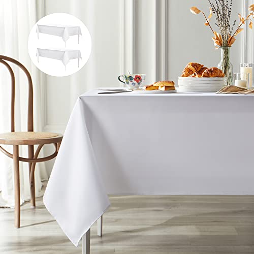 MYSKY HOME 2Pack White Tablecloth 60x84 Inch Rectangle Table Cloth for 4 Feet Table- Wrinkle Resistant Washable Polyester Table Cover for Dining Party and Camping