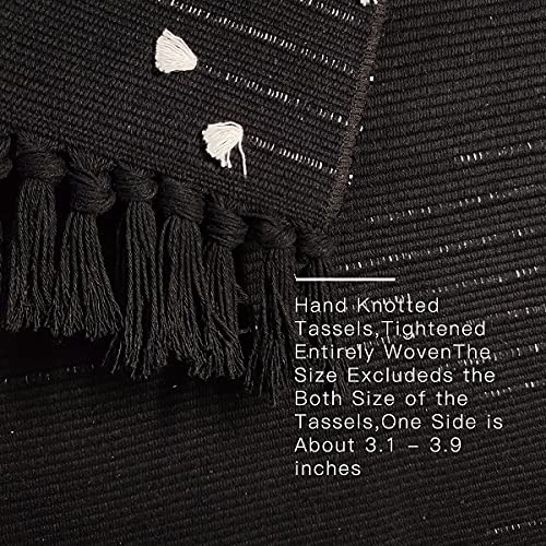 Boho Kitchen Rug Runner 2.3'x5.3' Bathroom Rugs with Tassels,Black Moroccan Farmhouse Cotton Bath Mat Woven Chic Cute Throw Sink Rug Washable for Hallway Bedroom Living Room Indoor Outdoor Decor