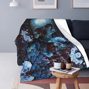 Skull Floral Blanket 3D Printed Flannel Blanket Soft Fleece Throw Blankets for Couch Sofa Chair Outdoor Travel 60"x50"