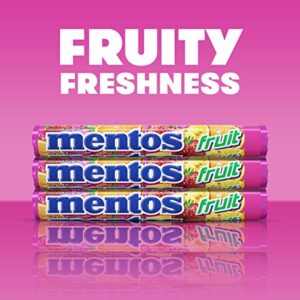 Mentos Candy, Mint Chewy Candy Roll, Fruit, Non Melting, 1.32 Oz (Pack of 6)