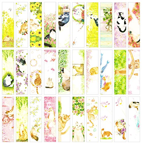 Cat Theme Japanese Style Colorful Bookmarks, 30 PCS (Daily Cat)