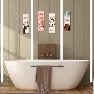 4 Pieces Bathroom Wall Decor Pink Bathroom Decor Boho Bathroom Decor Bathroom Decor Wall Art Print Black Women Bathroom Signs African American Wood Plaque Bathroom Hanging Decors for Home Girls Spa