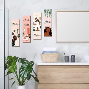 4 Pieces Bathroom Wall Decor Pink Bathroom Decor Boho Bathroom Decor Bathroom Decor Wall Art Print Black Women Bathroom Signs African American Wood Plaque Bathroom Hanging Decors for Home Girls Spa