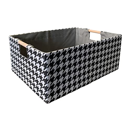 Small Decorative Foldable Storage Box for Use, Storage Basket with Solid Wood Handles, Damp Cloth to Wipe, Fabric NK9