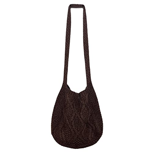 JQWYGB Women's Shoulder Handbag - Crochet Purse Beach Bag Cute Knit Tote Bags Aesthetic Boho Bag for Vacation Travel (Coffee)