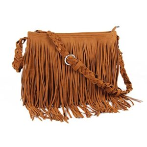 fecialy faux suede fringe crossbody bags for women western hippie shoulder bag messenger bag sling bag