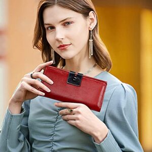 Botimmy Retro Womens Wallet Large Capacity Vegan Leather Wallet for Women Bifold Zipper Wallet with id Window-Red