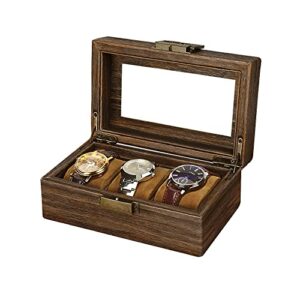 anyasun watch box for men-pu leather watch organizer,3 slots watches display case storage boxes with glass lid