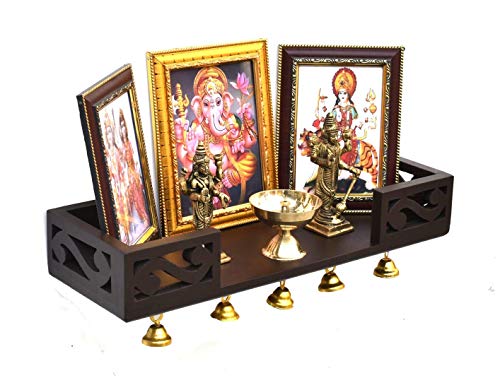 DecorDen Wooden Wall Mount Temple for Home,Wooden Home Temple/Wall Shelf/Pooja Mandir/Pooja Stand/Wooden Mandir/Devghar/Devara/Pooja Shelf/Small Temple for Office (Brown 2)