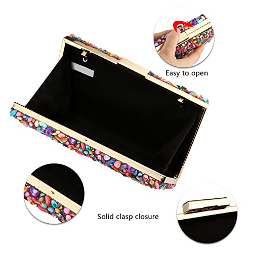 RKROUCO MultiColor Stone Evening Clutch Bag for Women - Elegant and Charming Handbag