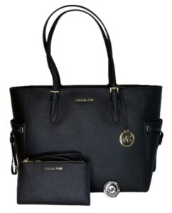 michael kors michael michel kors gilly large drawstring travel tote bundled with double zip wristlet purse hook (black)