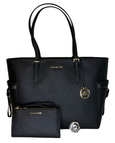 Michael Kors MICHAEL Michel Kors Gilly Large Drawstring Travel Tote bundled with Double Zip Wristlet Purse Hook (Black)